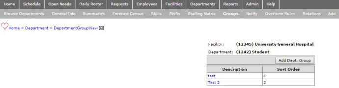 Departments: Group: Creating a Schedule Group