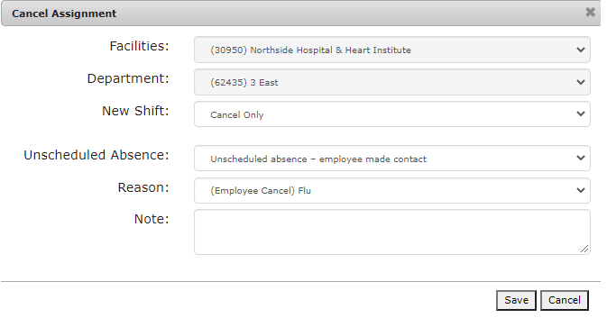Cancel Shift - Schedule Browse Screen