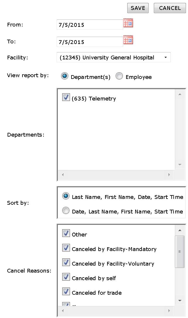 Cancel Report by Department