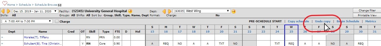 Undo Copying a Schedule